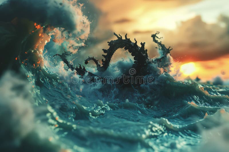 Monster is in the Water and a Boat is in the Background with Generative ...