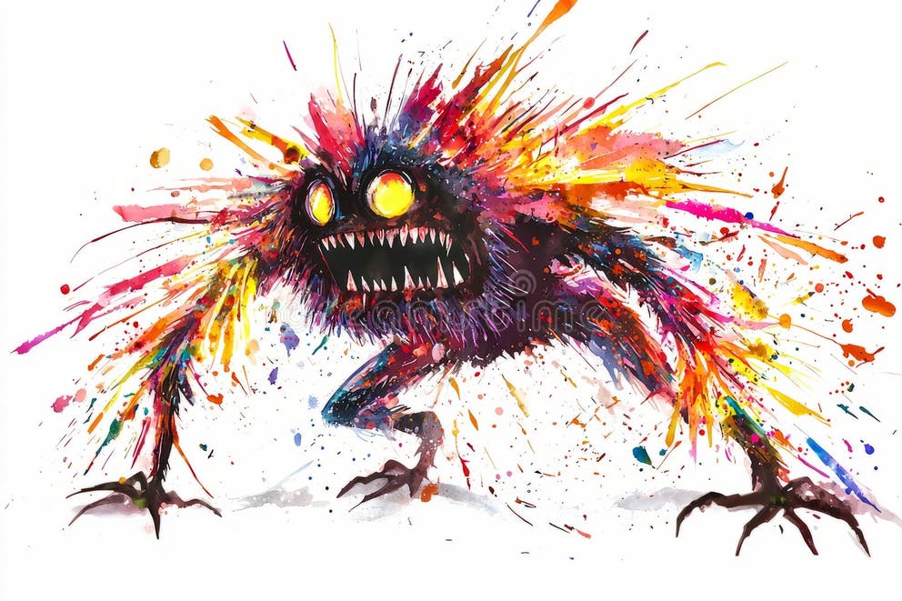 Monster with Watercolor Fireworks Patterns. Stock Photo - Illustration ...