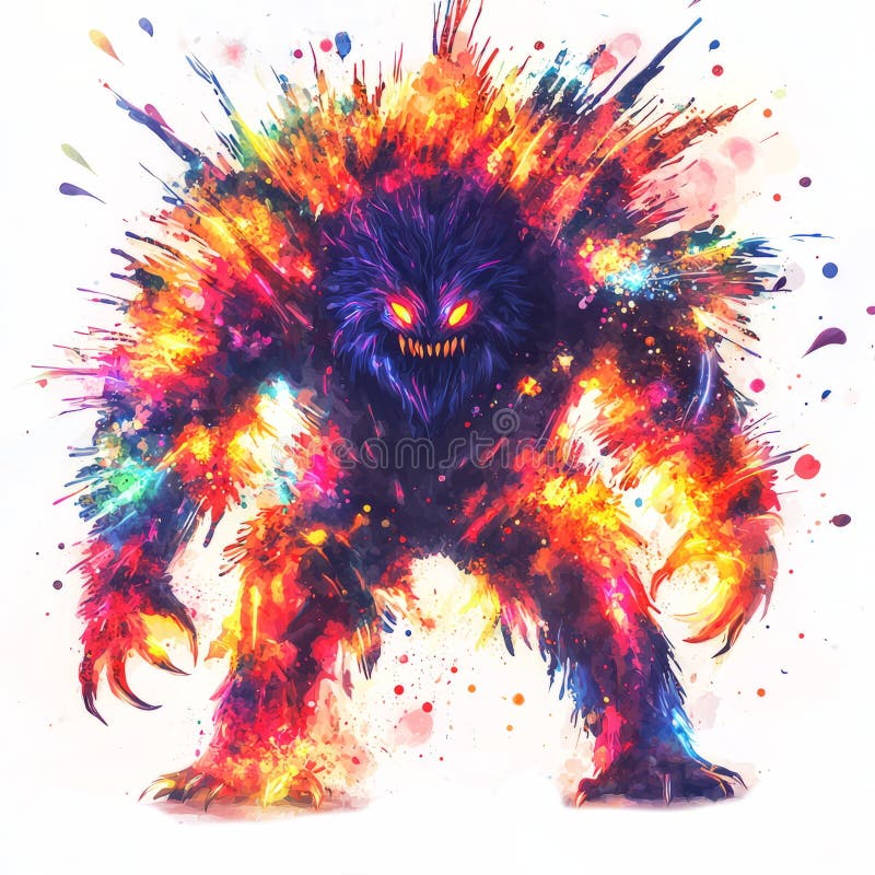 Monster with Watercolor Fireworks Patterns. Stock Photo - Image of ...