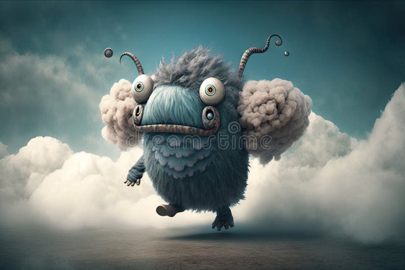 Monster with Wings Walking on Clouds Floating Creature Walking in Air ...