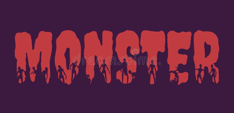 Monster Word and Silhouettes on Them Stock Vector - Illustration of ...