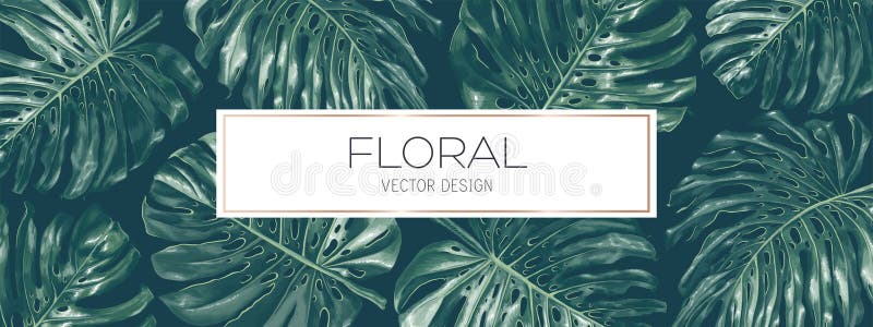 Large Horizontal Banner in Dark Colors with Realistic Vector Tropical ...