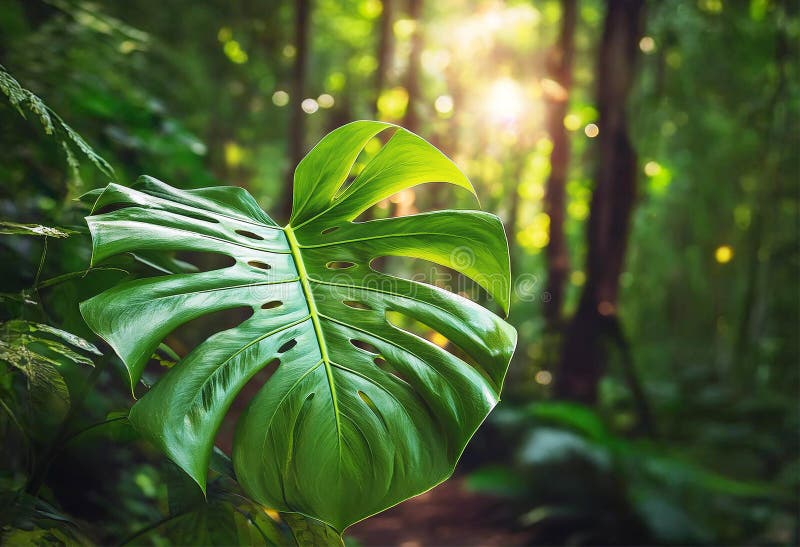 Monstera Deliciosa Leaf in the Forest for the Concept of Forest Bathing ...