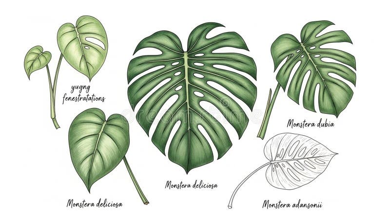 Monstera Deliciosa Leaf Detail Stock Illustrations – 1,352 Monstera ...