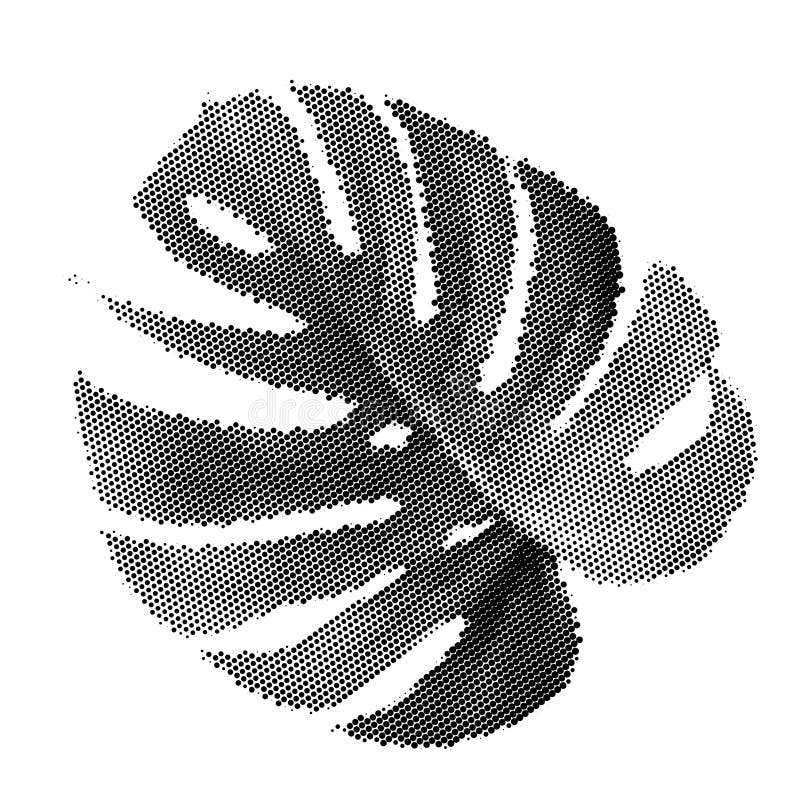 Monstera Dotted Halftone Leaf. Vector Cut Out Textured Tropical Leaf ...