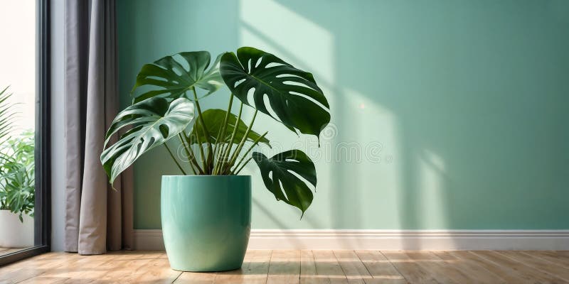 Monstera Home Plant Over Wooden Floor Stock Photo - Image of garden ...