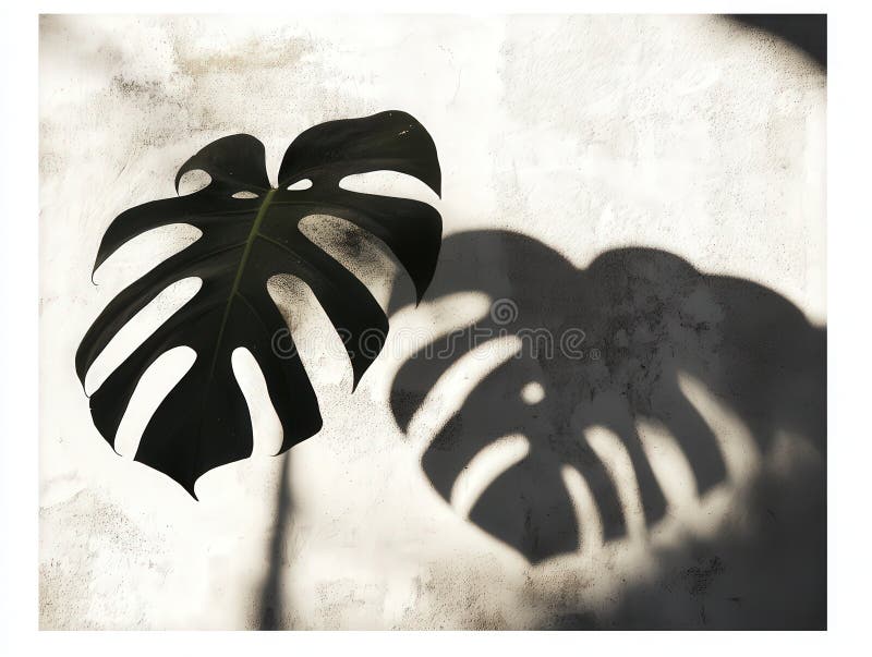 Monstera Leaf Casting Shadow on Textured White Wall Stock Photo - Image ...