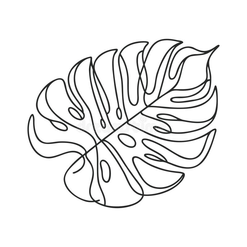 Monstera Leaf Line Art. Contour Drawing. Minimalism Art Stock Vector ...