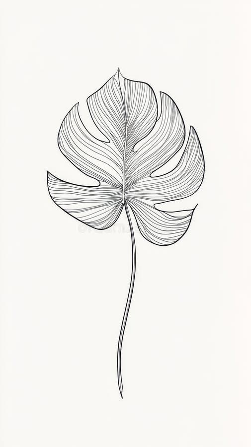 Monstera Leaf Line Drawing on White Background Stock Photo - Image of ...