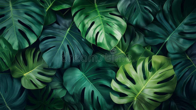 Monstera Leaves Pattern, Lush Greenery Background. Nature and ...