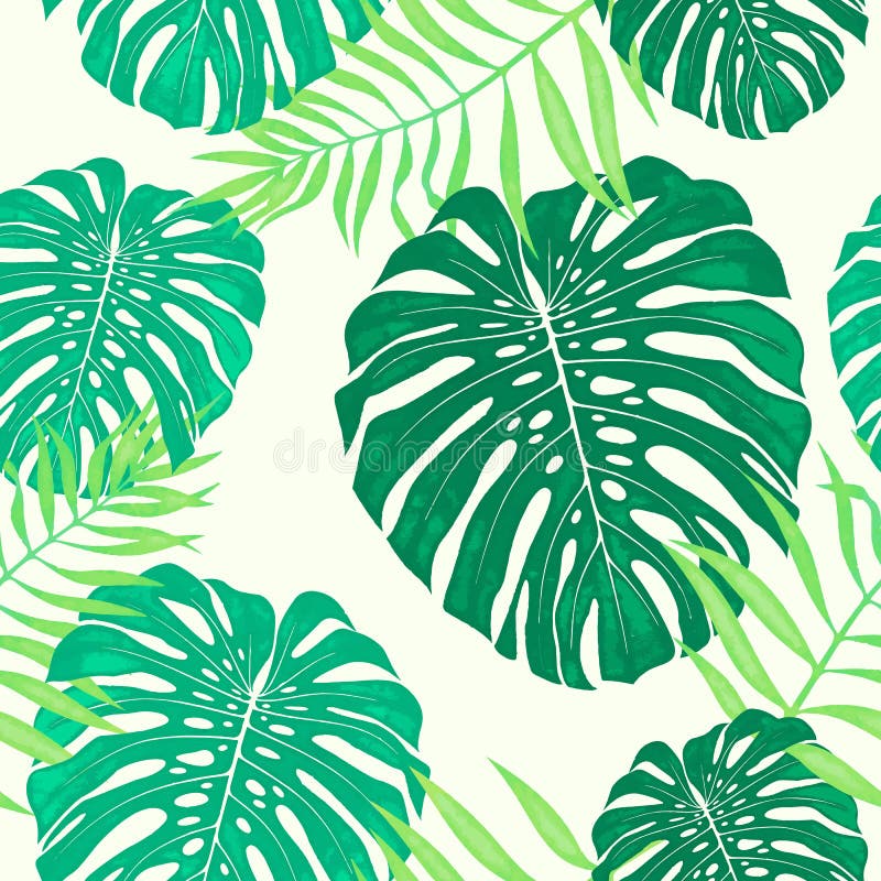 Monstera Leaves Seamless Pattern. Vector Tropical Botanical ...