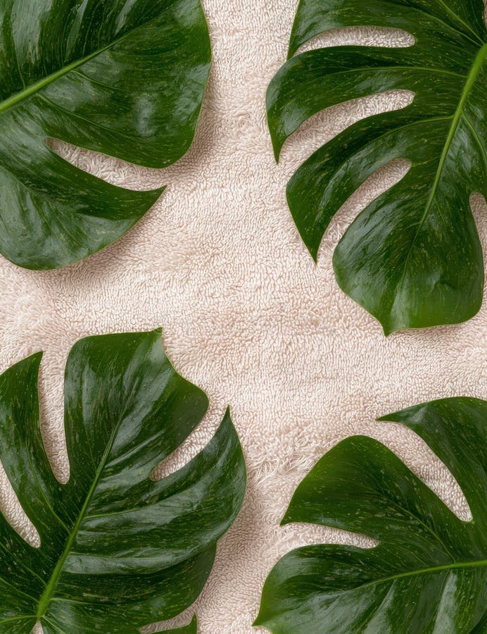 Monstera Leaves on a Textured Surface Create a Natural and Calming ...