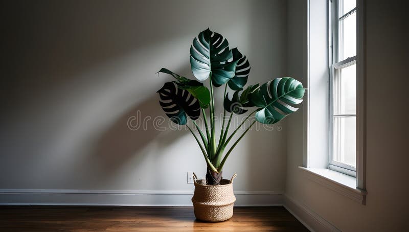 Monstera Plant Elegantly Positioned in Room Corner Stock Illustration ...