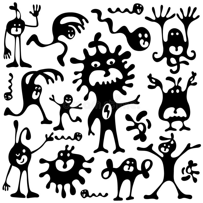 Monsterkarikaturen Eingestellt Vektor Abbildung - Illustration von ...