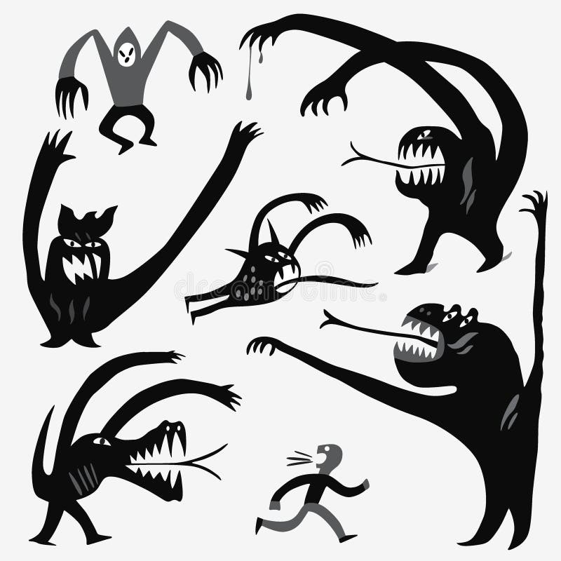 Monsterkarikaturen Eingestellt Vektor Abbildung - Illustration von ...