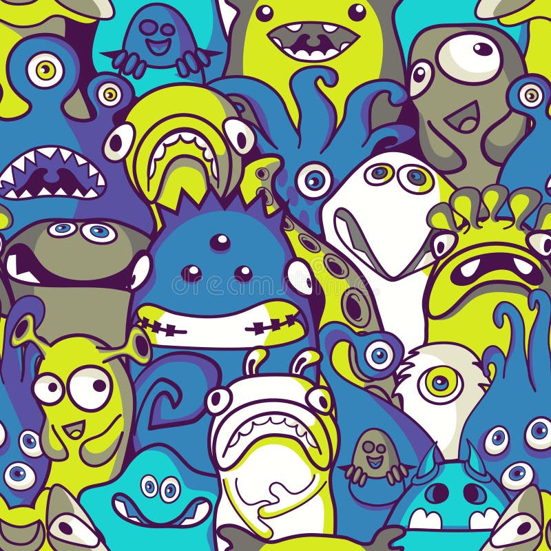 Alien and Monsters - Seamless Pattern Stock Vector - Illustration of ...