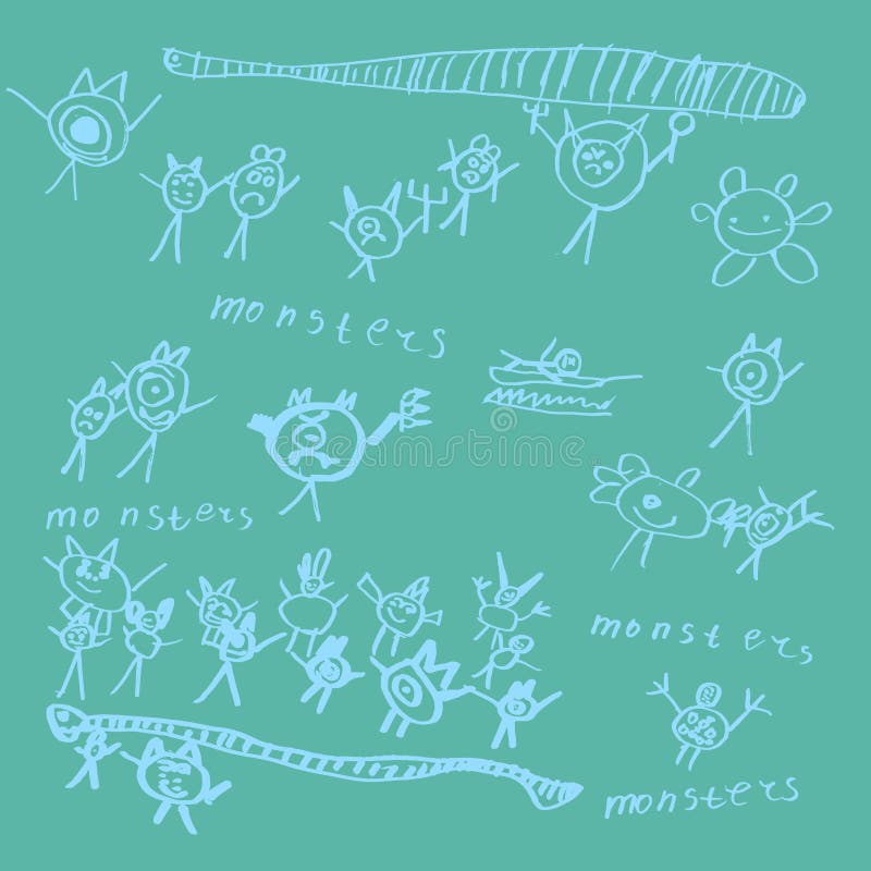 Monsters. Child Drawing Vector Stock Vector - Illustration of abstract ...