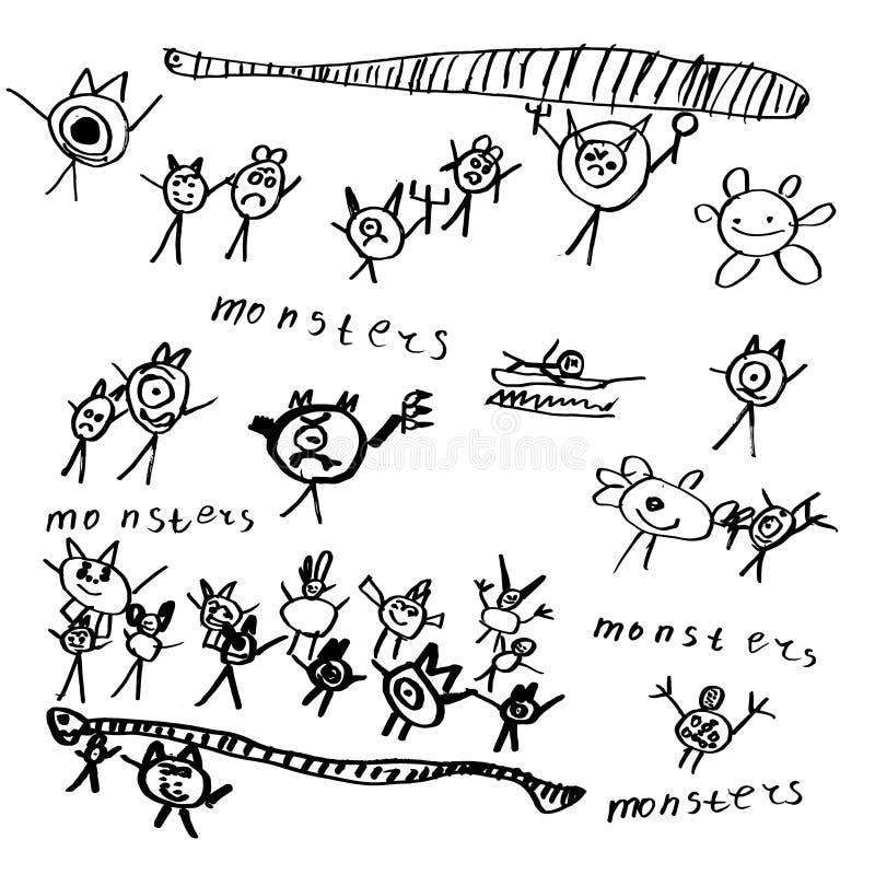 Monsters. Child Drawing Vector Stock Vector - Illustration of abstract ...