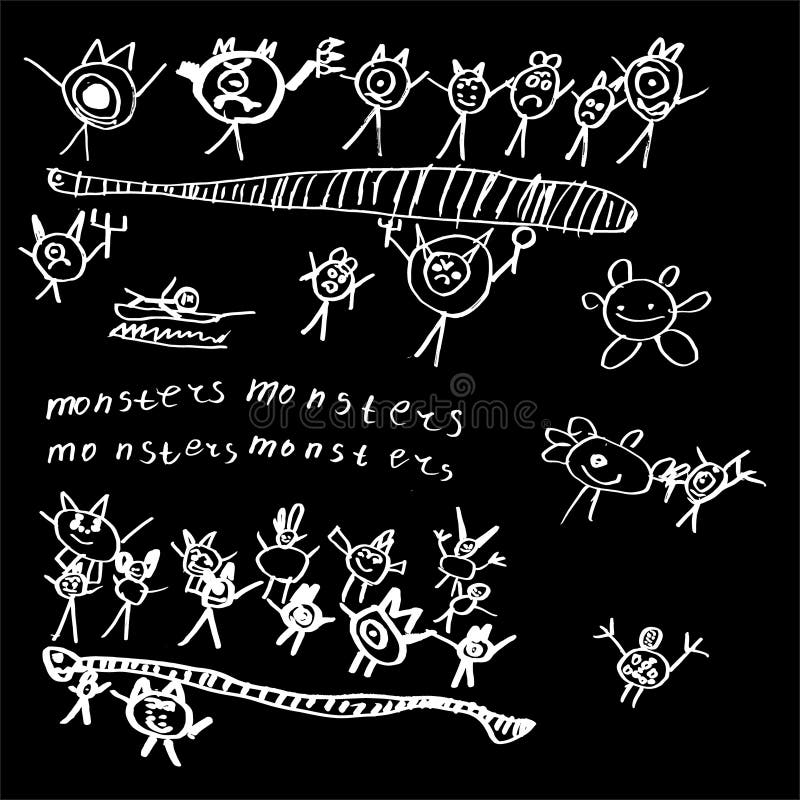 Monsters. Child Drawing Vector Stock Vector - Illustration of ...