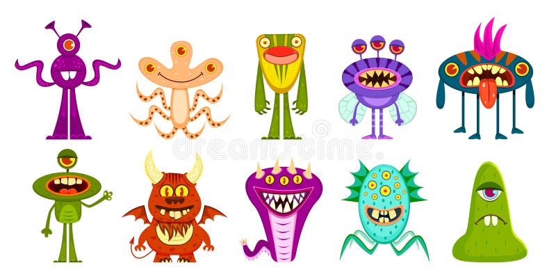Cute Cartoon Monsters Comic Halloween Joyful Monster Characters Funny