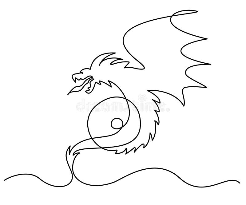 Monsters Dragon Flying. Continuous One Line Drawing Stock Vector ...