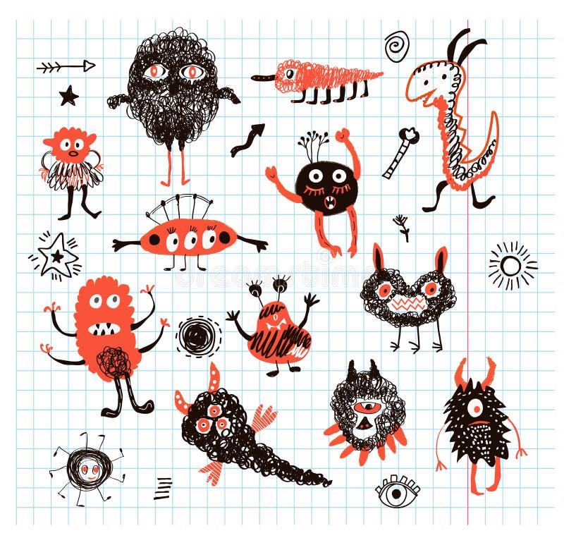 Funny doodles stock vector. Illustration of comic, group - 12387293