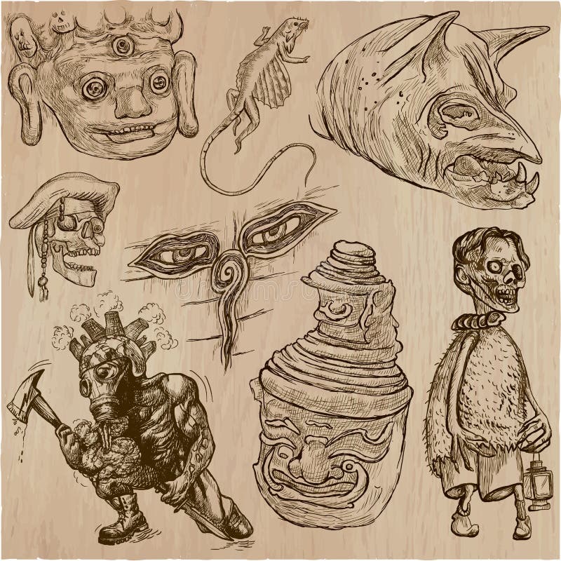 Monsters - an Hand Drawn Vector Collection Stock Vector - Illustration ...