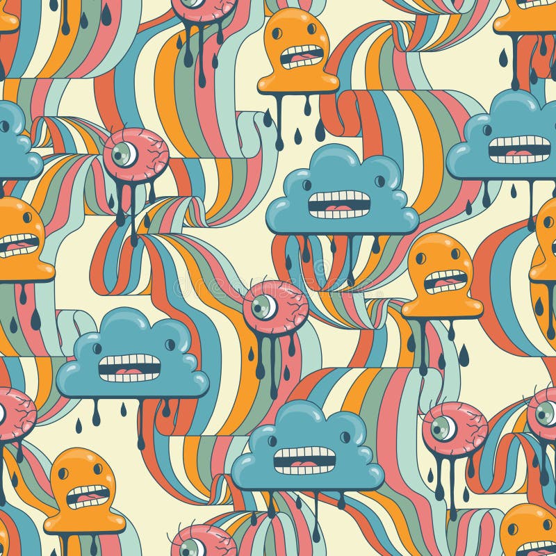 Monsters Modern Seamless Pattern in Retro Style Stock Vector ...