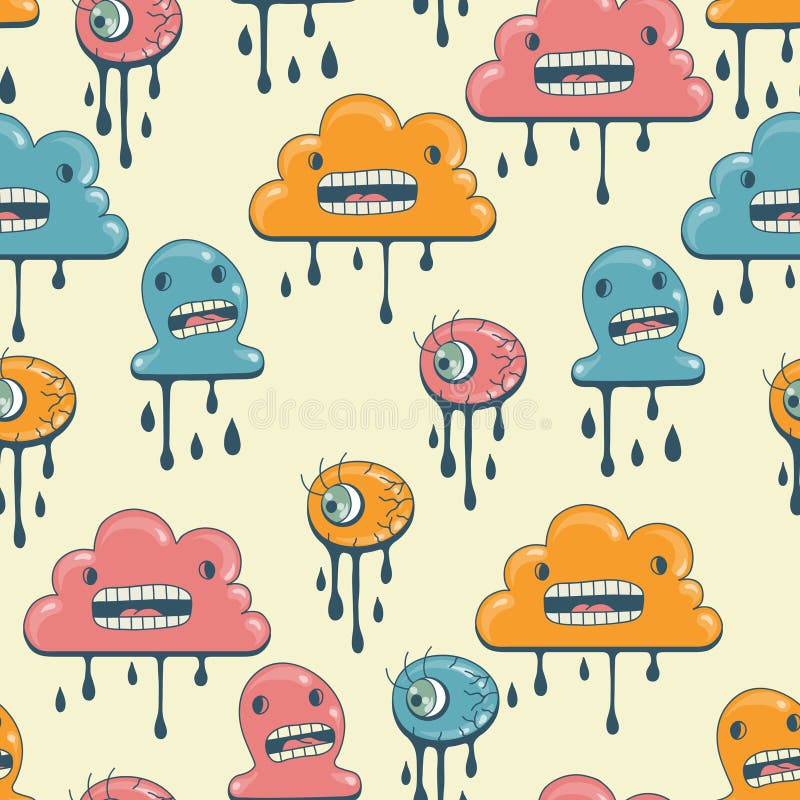 Monsters Modern Seamless Pattern in Retro Style Stock Vector ...