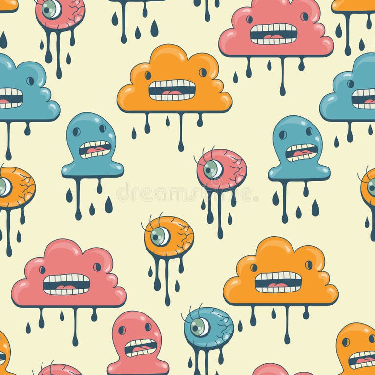 Monsters Modern Seamless Pattern in Retro Style Stock Vector ...