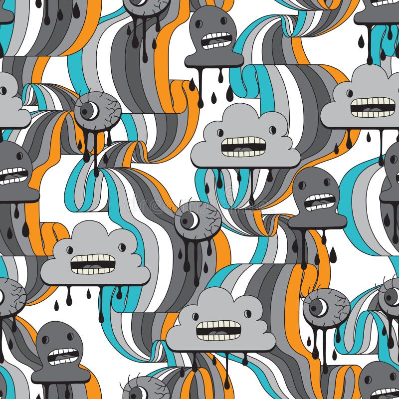 Monsters Modern Seamless Pattern in Retro Style Stock Vector ...