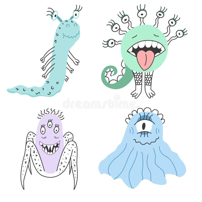 Monsters Set of Vector Doodle Characters. Invented Comic Monsters Hand ...