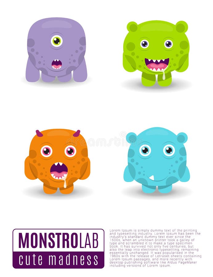 Monsters Vector Set Cute Cartoon Monsters Stock Vector Illustration