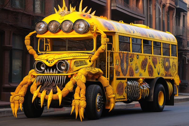 A Monstertruck Schoolbus in a City Stock Illustration - Illustration of ...