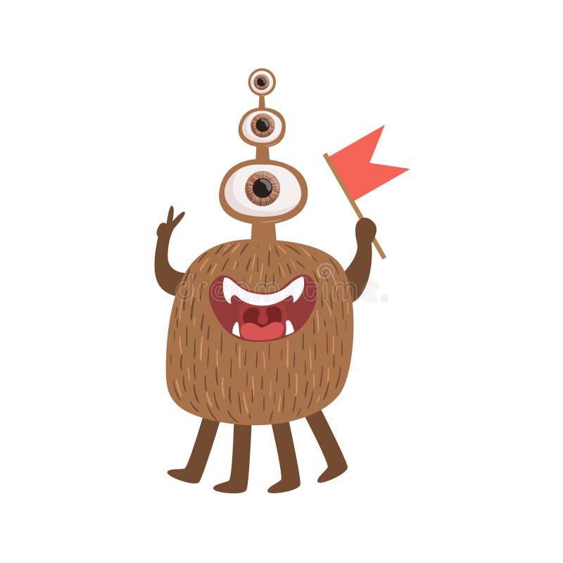 Monstre Amical Aux Yeux Beaucoup De Bromn Avec Le Drapeau Illustration ...