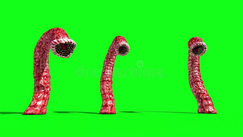 3 Monstrous Alien Worms Attack Green Screen 3D Rendering Animation ...