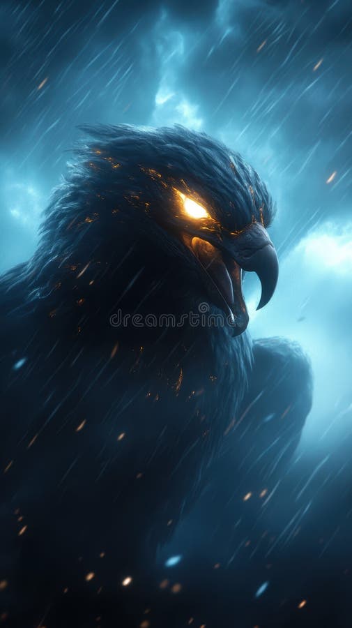 Monstrous Bird with Glowing Feathers and Sharp Talons Stock ...