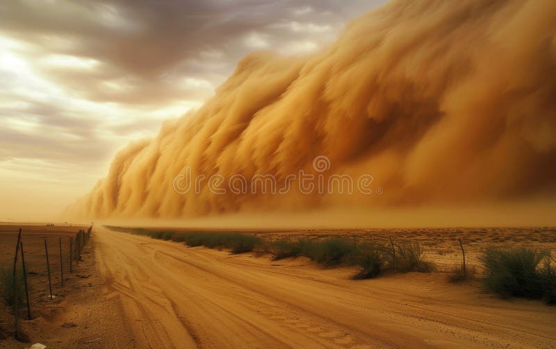 Monstrous Sandstorm Sweeps Across a Desert Path, Engulfing the ...