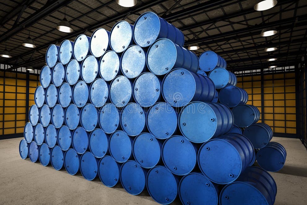 Montón de barriles azules stock de ilustración. Ilustración de metal ...
