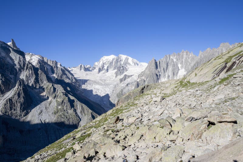 The Mont Blanc Massif in the Sunset Light - Savoy Alps Stock Image ...