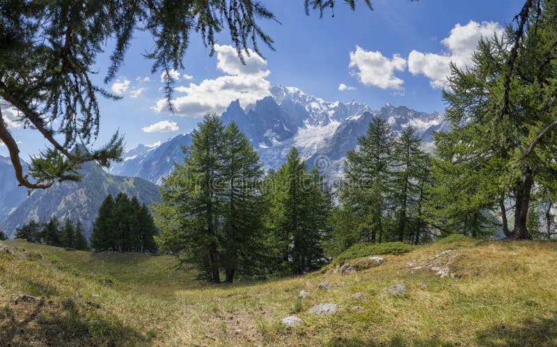 The Mont Blanc Massif from Val Ferret Valley in Italy Stock Image ...