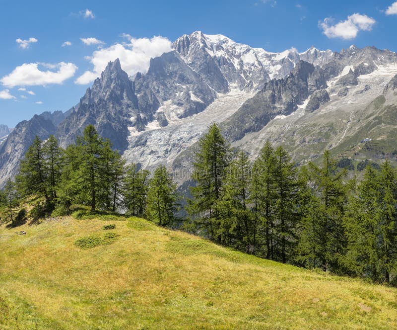 The Mont Blanc Massif from Val Ferret Valley in Italy Stock Photo ...