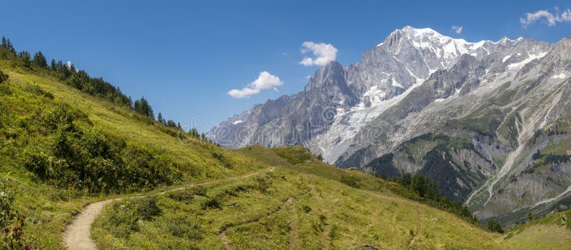 The Mont Blanc Massif from Val Ferret Valley in Italy Stock Image ...