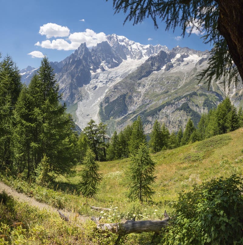 The Mont Blanc Massif from Val Ferret Valley in Italy Stock Image ...