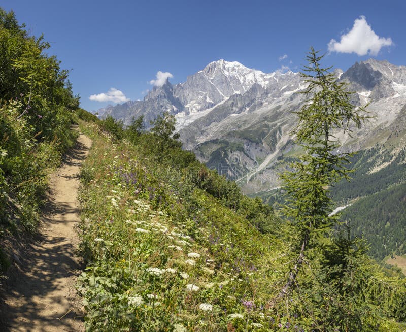 The Mont Blanc Massif from Val Ferret Valley in Italy Stock Photo ...