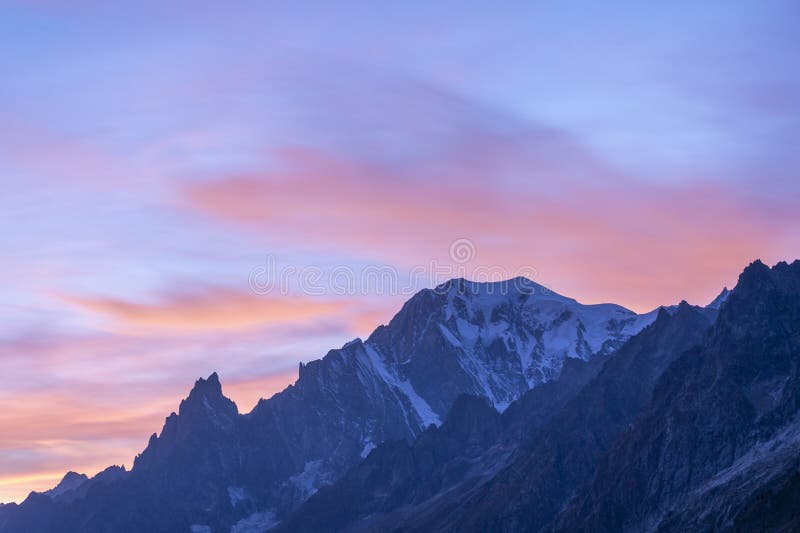 Mont Blanc Mountain at Sunset. View from Italy. Stock Image - Image of ...