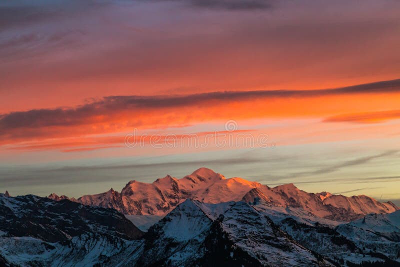 Mont-blanc at Sunset in the French Alps Stock Photo - Image of hills ...