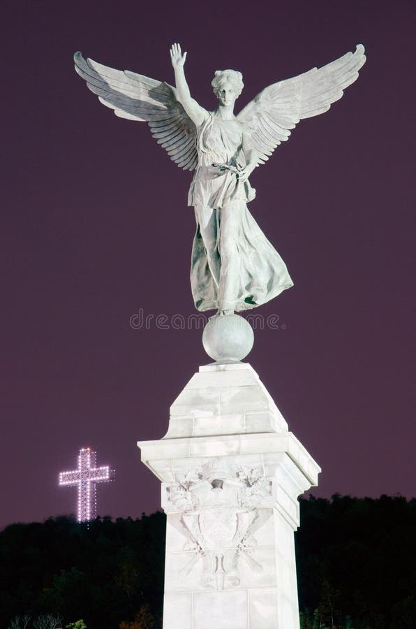 Mont-Royal Cross and Angel Statue Stock Photo - Image of cross, royal ...