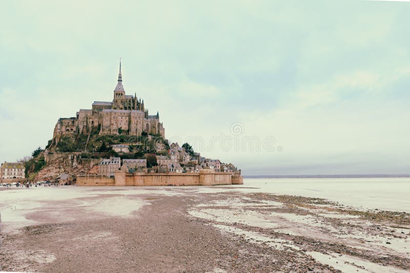 Mont Saint Michel Abbey with Blue Sky and Low Tide Stock Image - Image ... Mont Saint Michel Abbey with Blue Sky and Low Tide Stock Image - Image ...