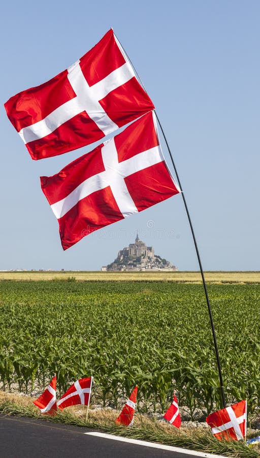 Mont Saint Michel Monastery and Norwegian Flags Stock Photo - Image of ...